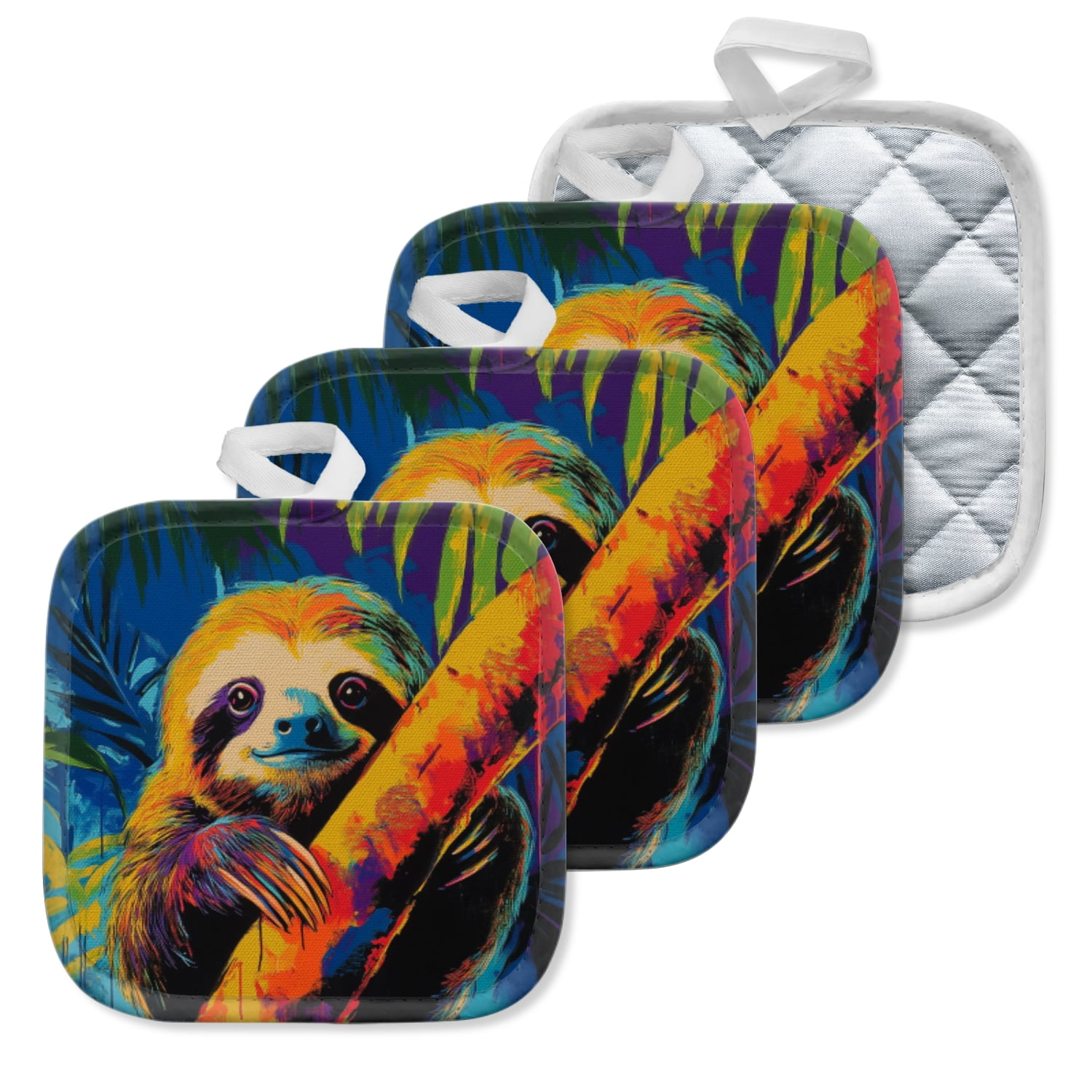 4 Pack Pot Holders,Kitchen Essential, Potholder Set,Sloth In A Tropical ...