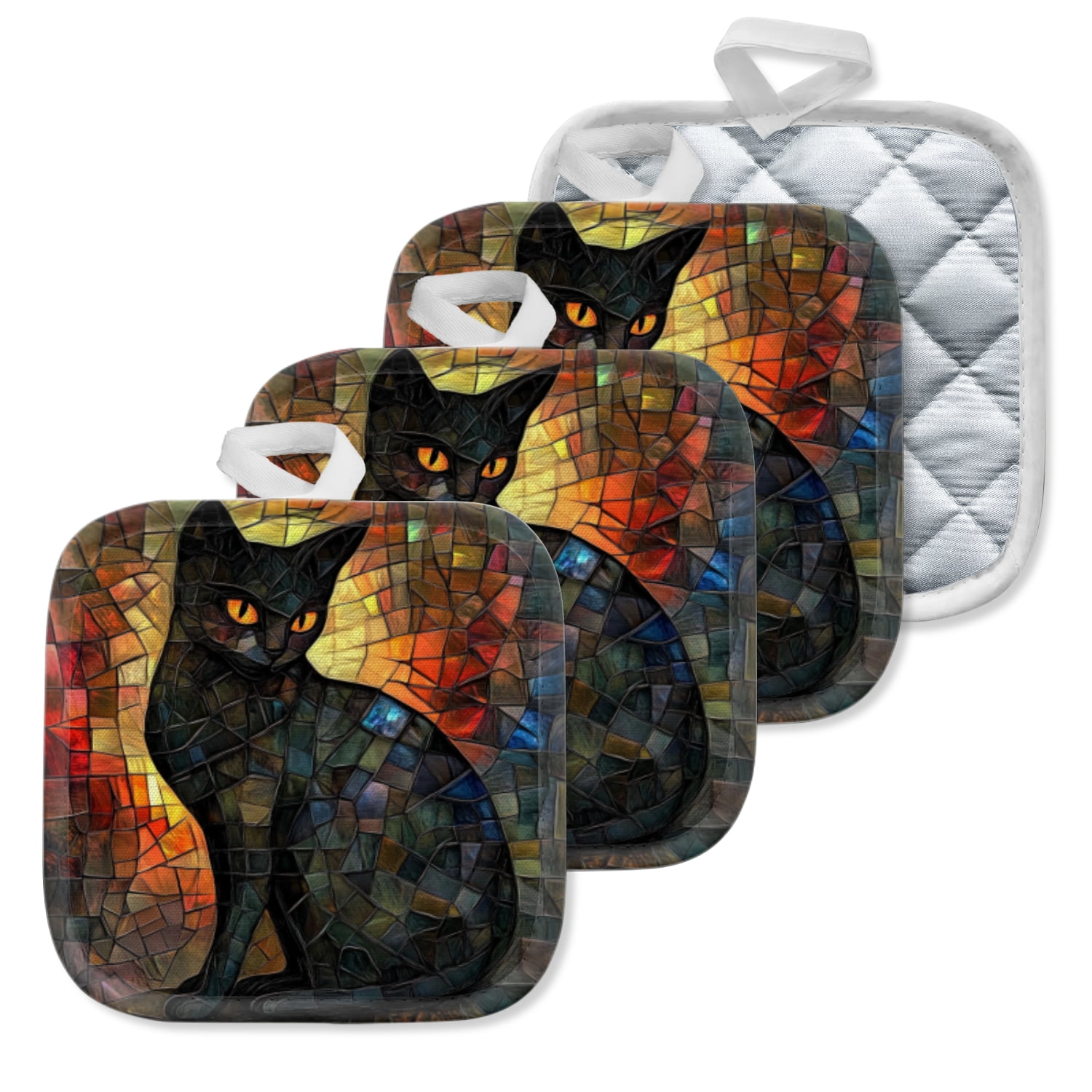 4 Pack Pot Holders,Kitchen Essential, Potholder Set,Stained Glass Style ...