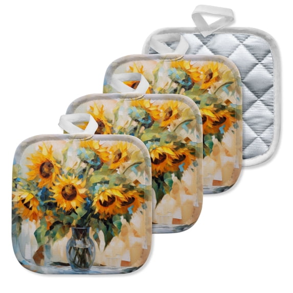 4 Pack Pot Holders,Kitchen Essential, Potholder Set,Sunflowers In A ...