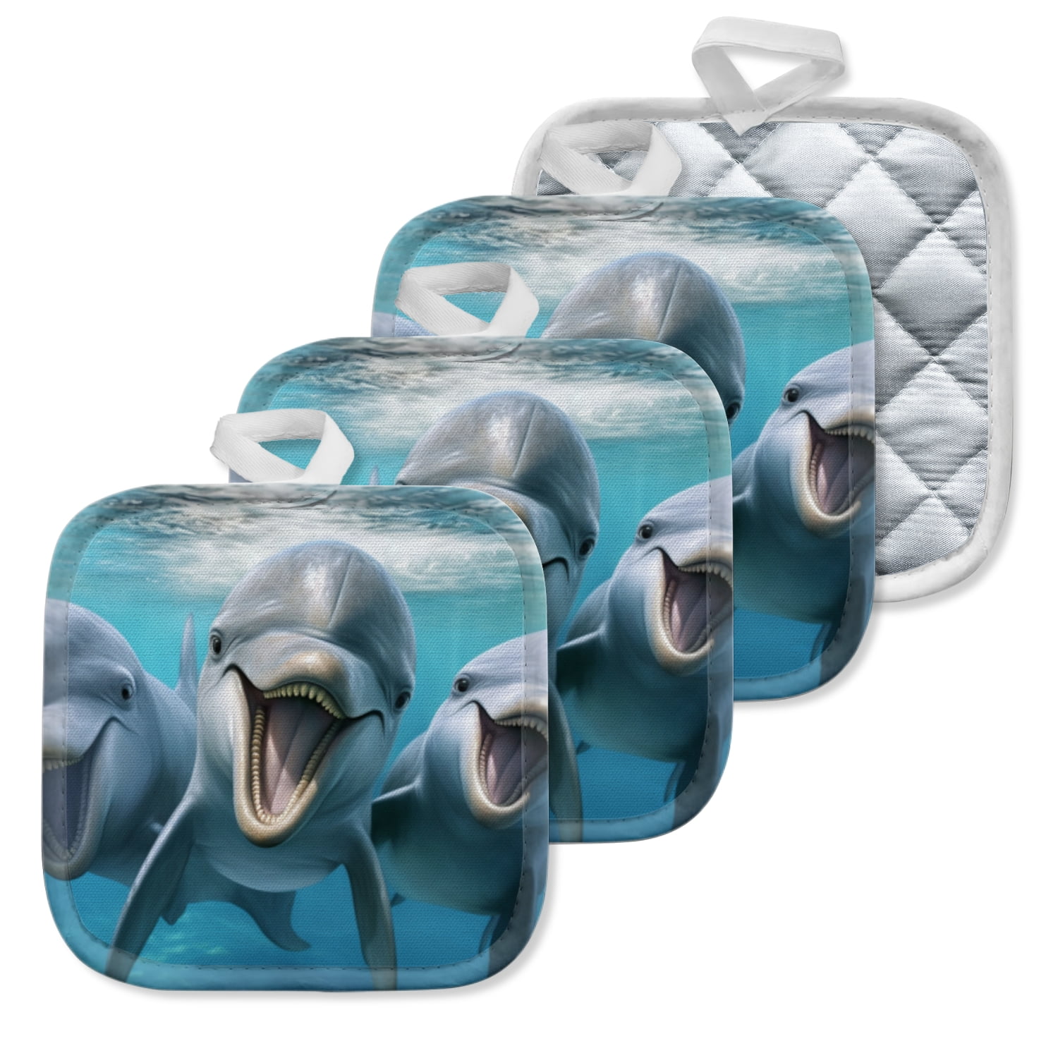 4 Pack Pot Holders,Kitchen Essential, Potholder Set,Three Dolphins With ...