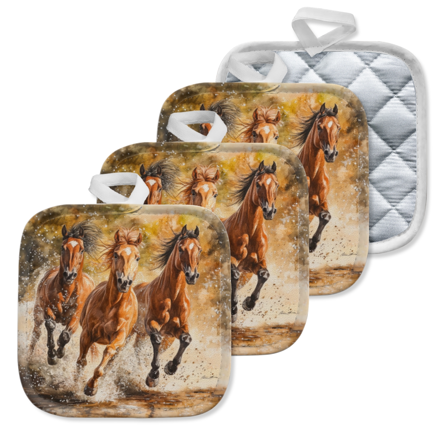 4 Pack Pot Holders,Kitchen Essential, Potholder Set,Three Horses ...