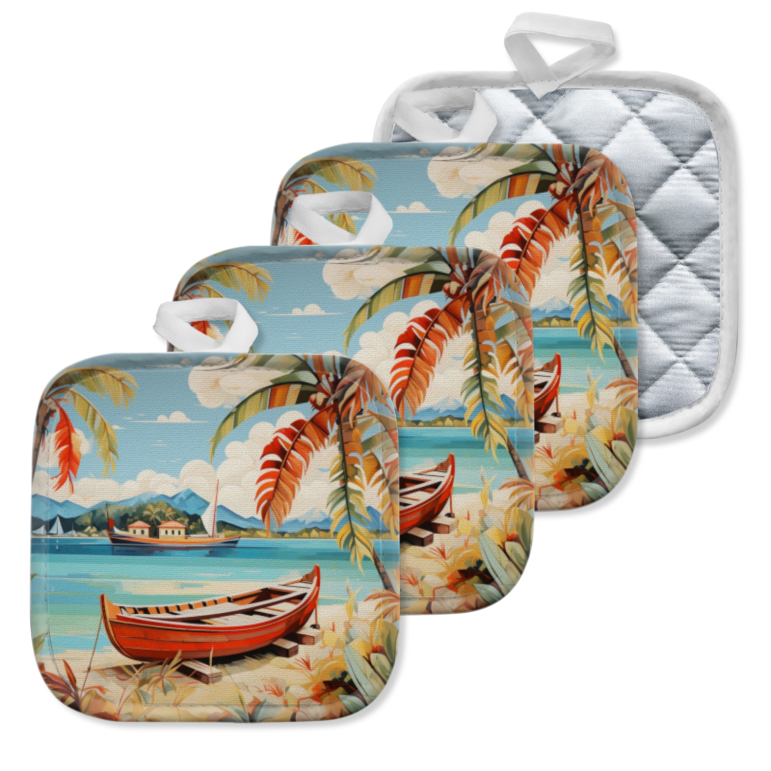 4 Pack Pot Holders,Kitchen Essential, Potholder Set,Tropical Beach ...