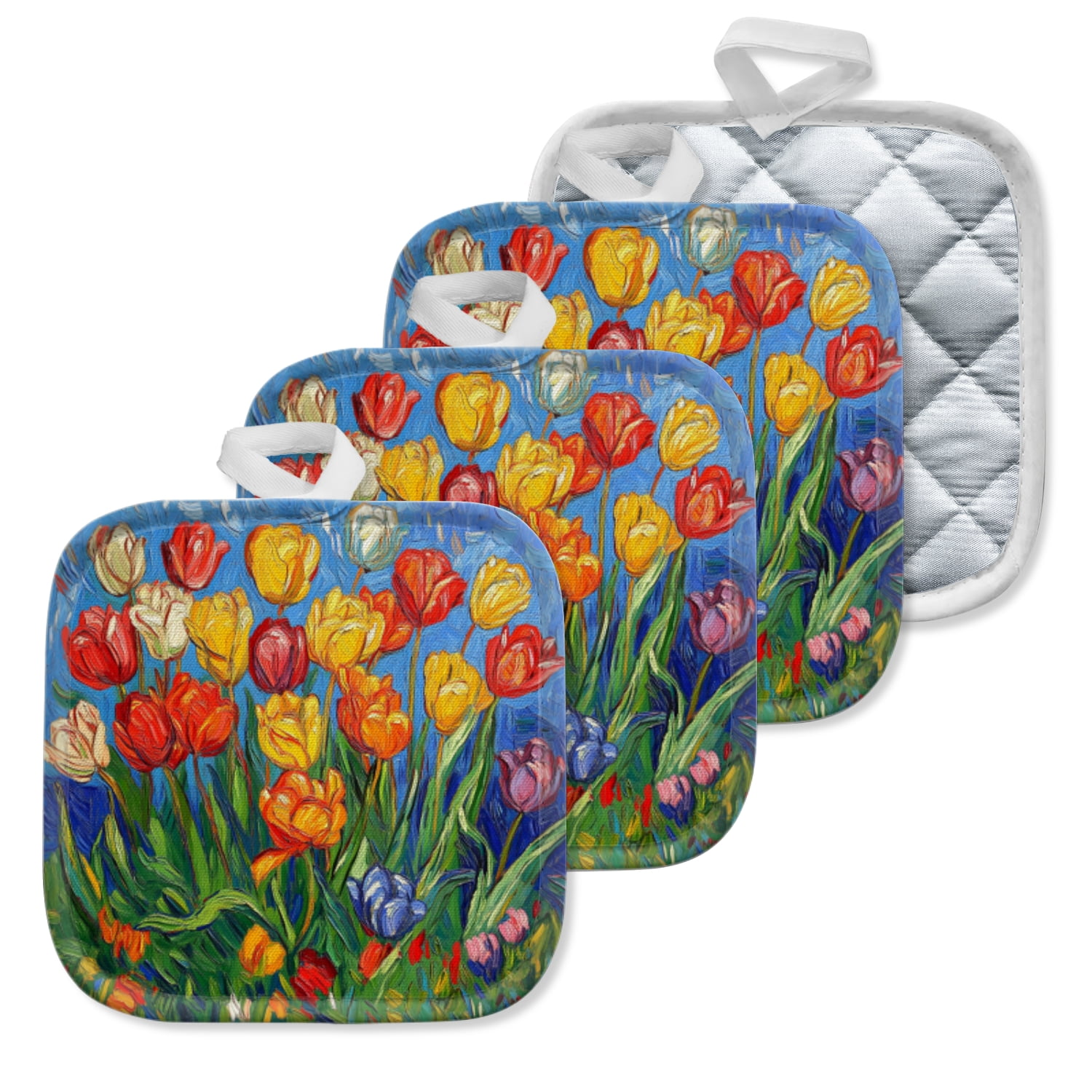 4 Pack Pot Holders,Kitchen Essential, Potholder Set,Tulip Garden In A ...