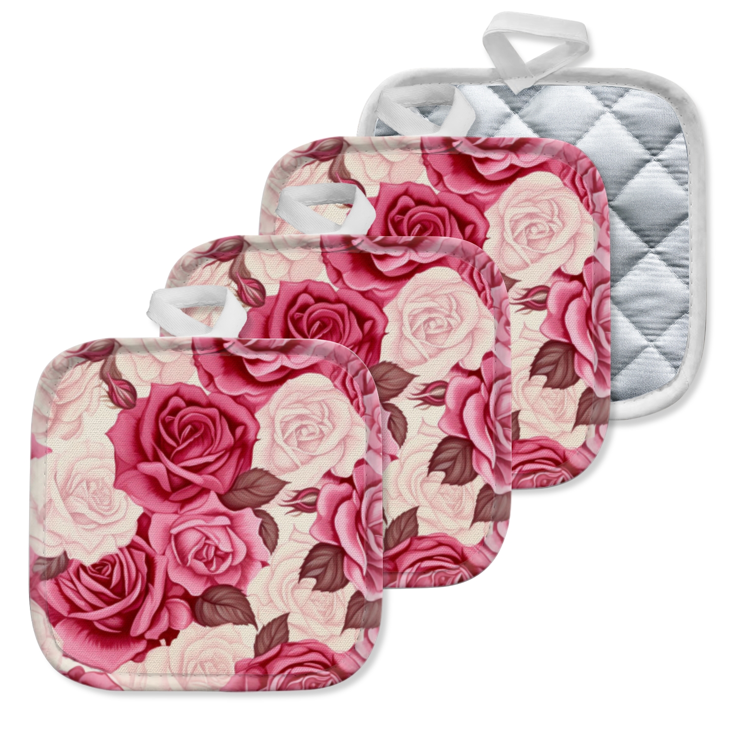 4 Pack Pot Holders,Kitchen Essential, Potholder Set,Vintage Style Rose ...