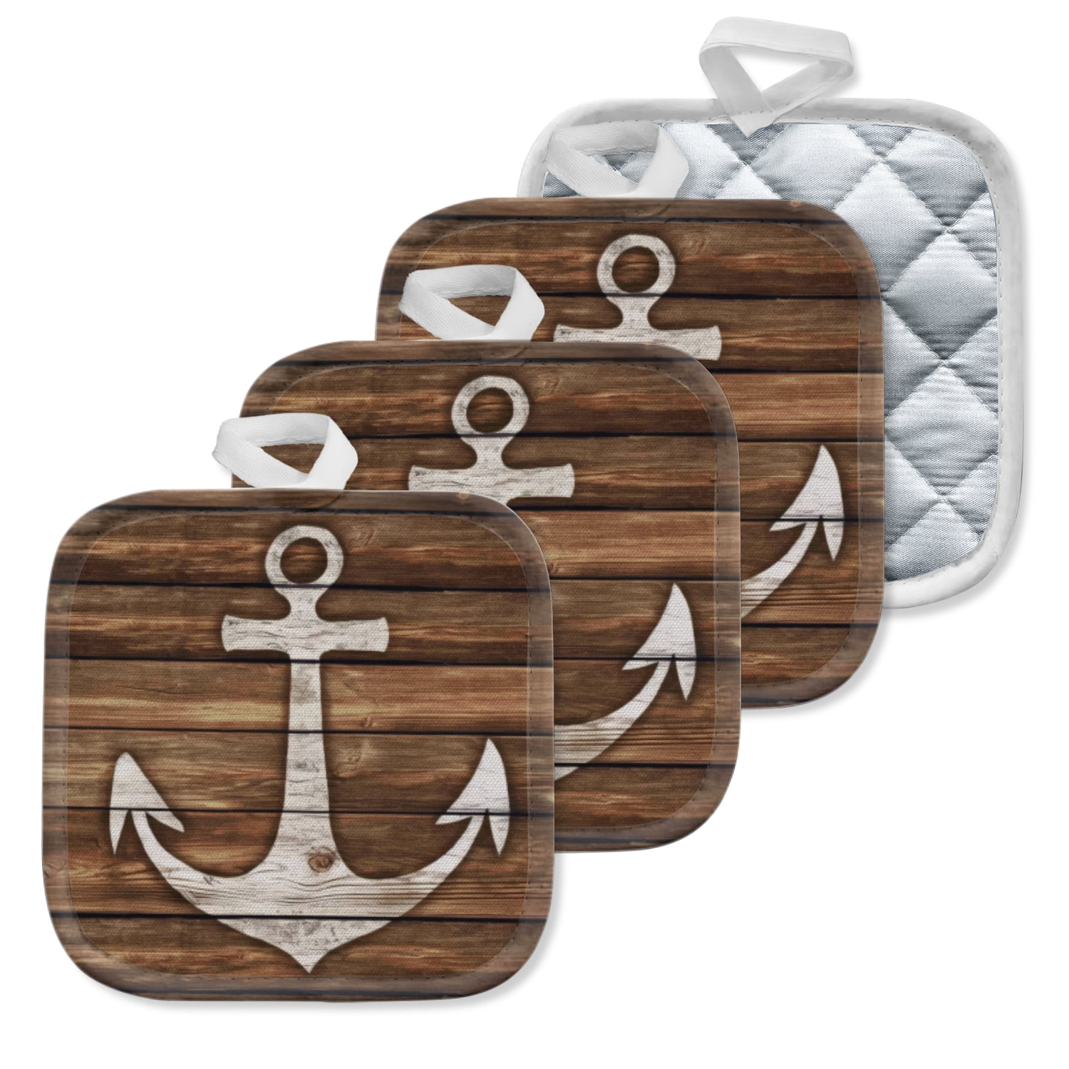 4 Pack Pot Holders,Kitchen Essential, Potholder Set,White Anchor On A ...