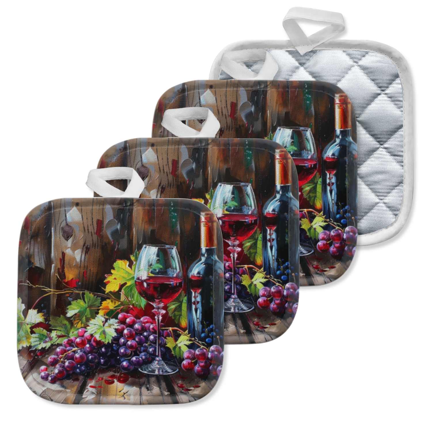 4 Pack Pot Holders,Kitchen Essential, Potholder Set,Wine Bottle And ...