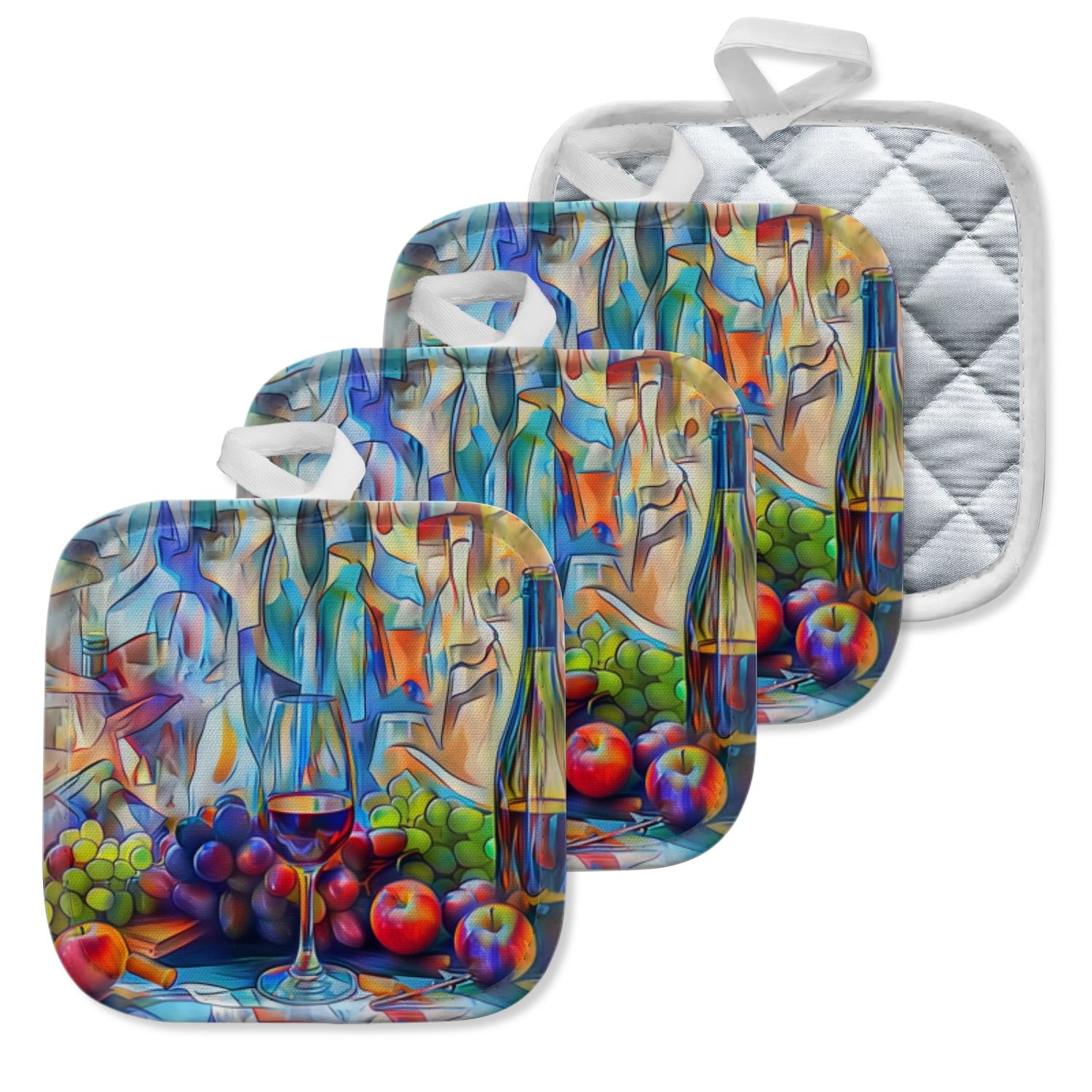 4 Pack Pot Holders,Kitchen Essential, Potholder Set,Wine Bottle, Glass ...