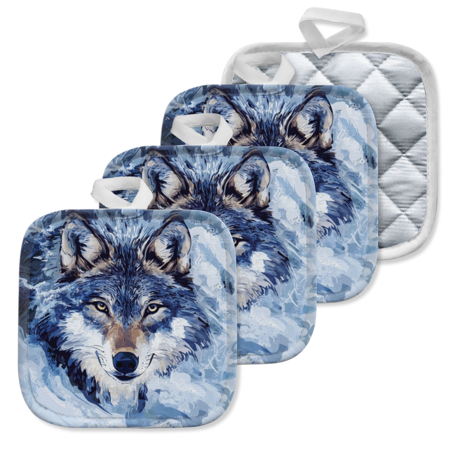 4 Pack Pot Holders,Kitchen Essential, Potholder Set,Wolf Illustration ...