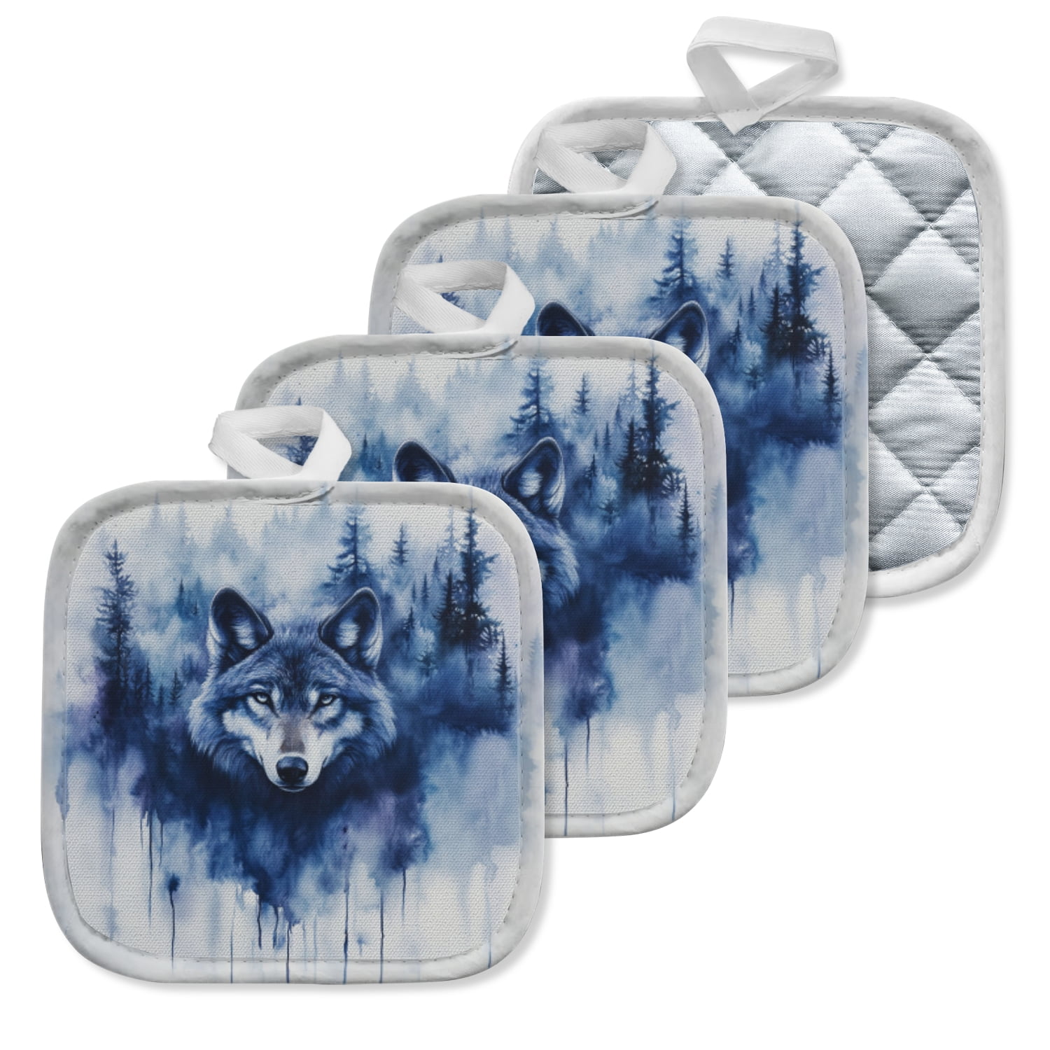 4 Pack Pot Holders,Kitchen Essential, Potholder Set,Wolf Portrayed In A ...