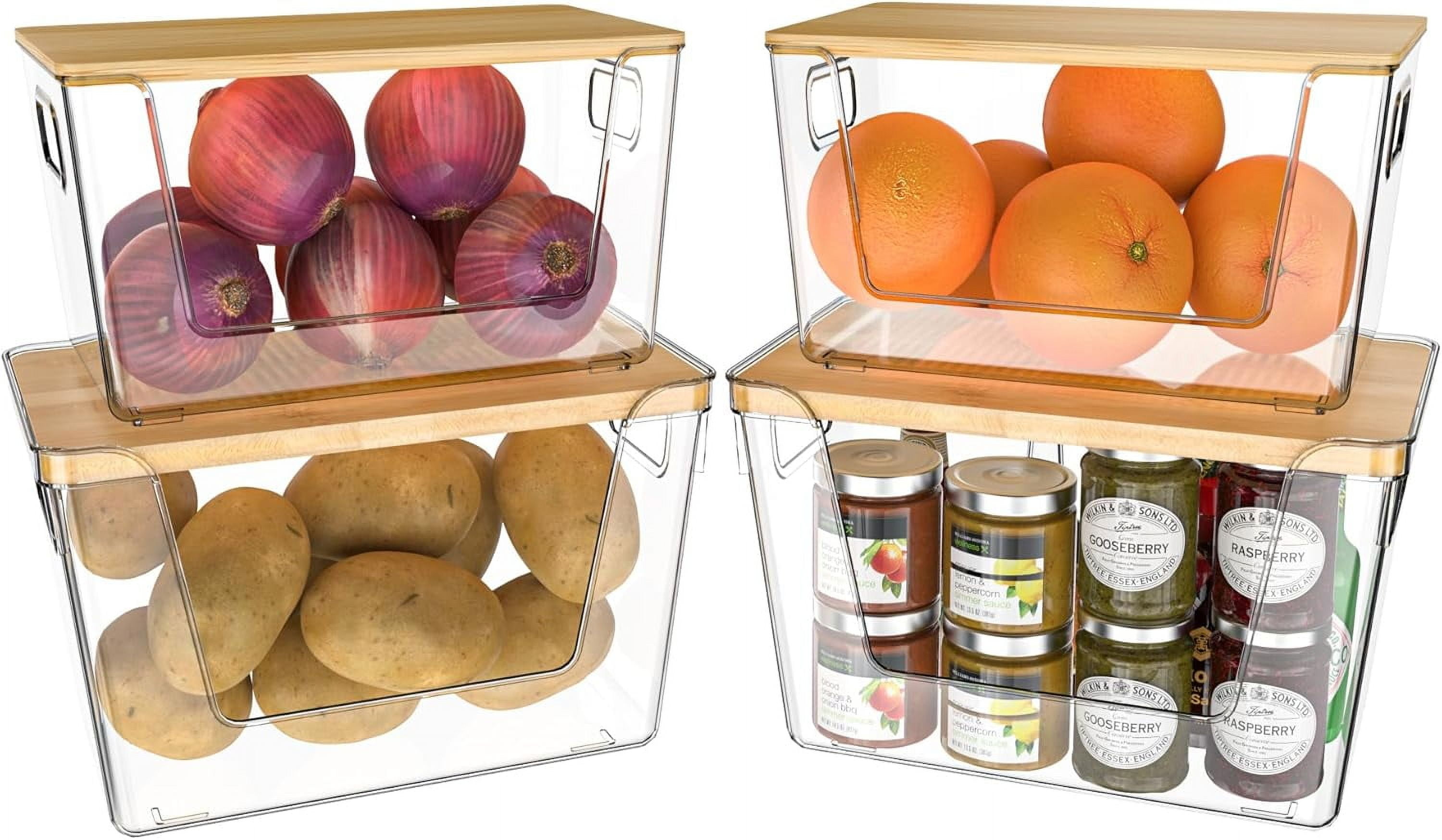 4 Pack Potato Storage with Lids – Front Open Kitchen Pantry Organizer ...