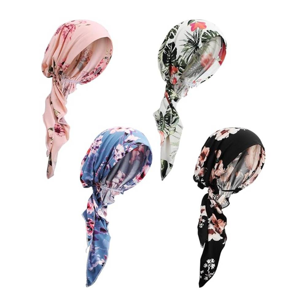 4 Pack Pre Tied Head Scarves for Women Slip On Chemo Turban Hats ...