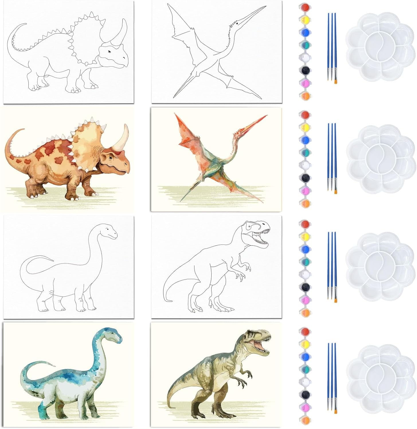 4 Pack Premade Canvas Painting Kit Dinosaurs Pre Drawn Canvas Kits Pre ...