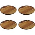 4 Pack Premium Acacia Wood Food Serving Plate Round Tea Tray 12.5in Dia ...