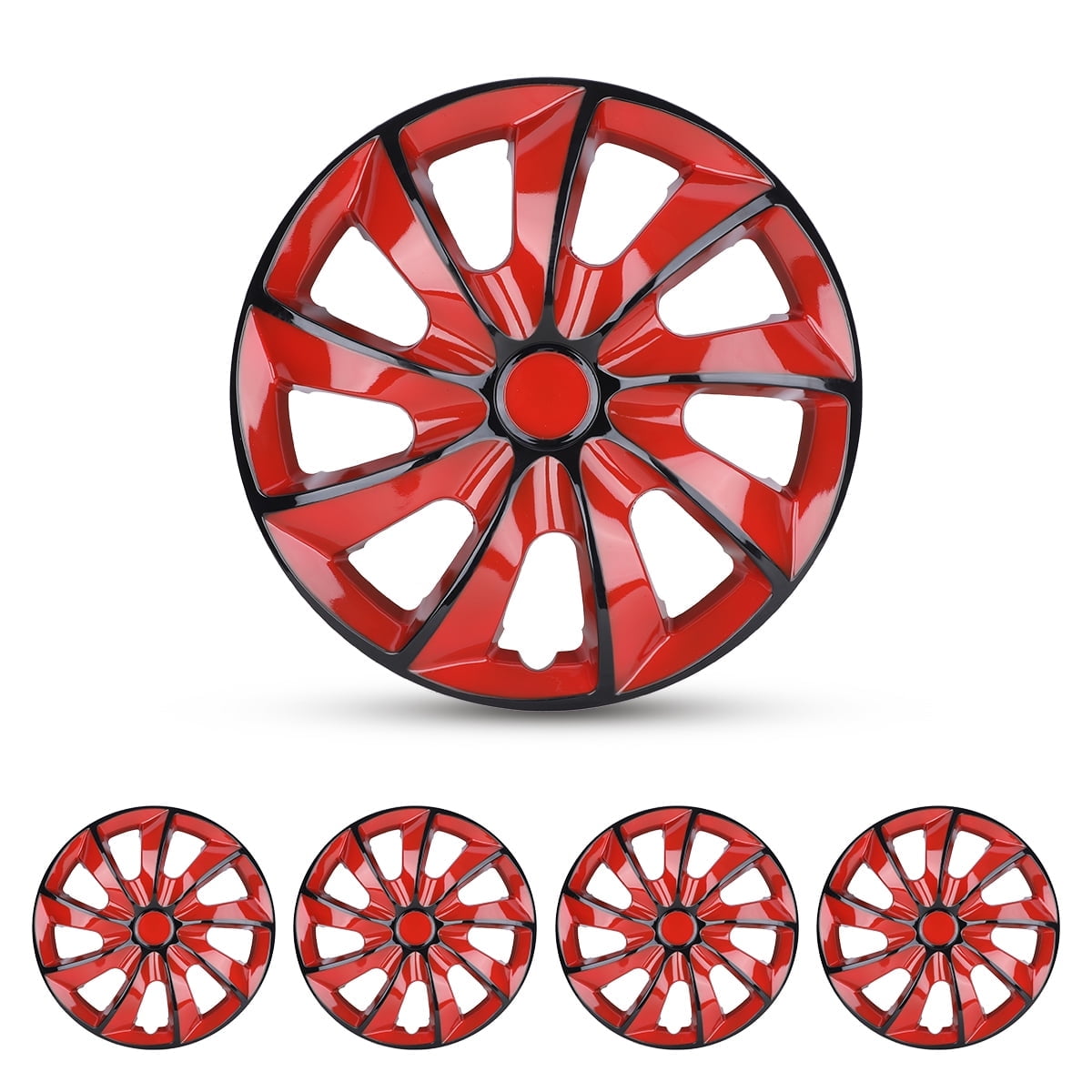 (4-Pack) Premium Black & Red Hubcaps 15" Wheel Rim Cover Hub Caps Style ...