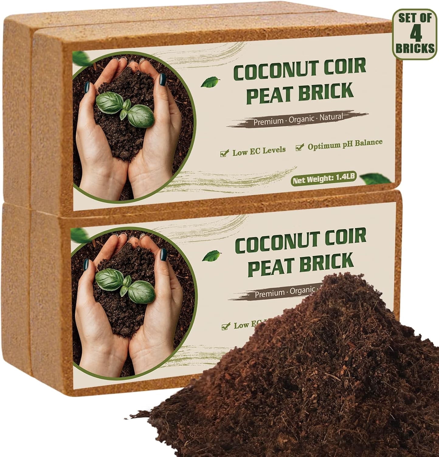 4 Pack Premium Coco Coir Brick for Plants- 100% Organic Compressed ...