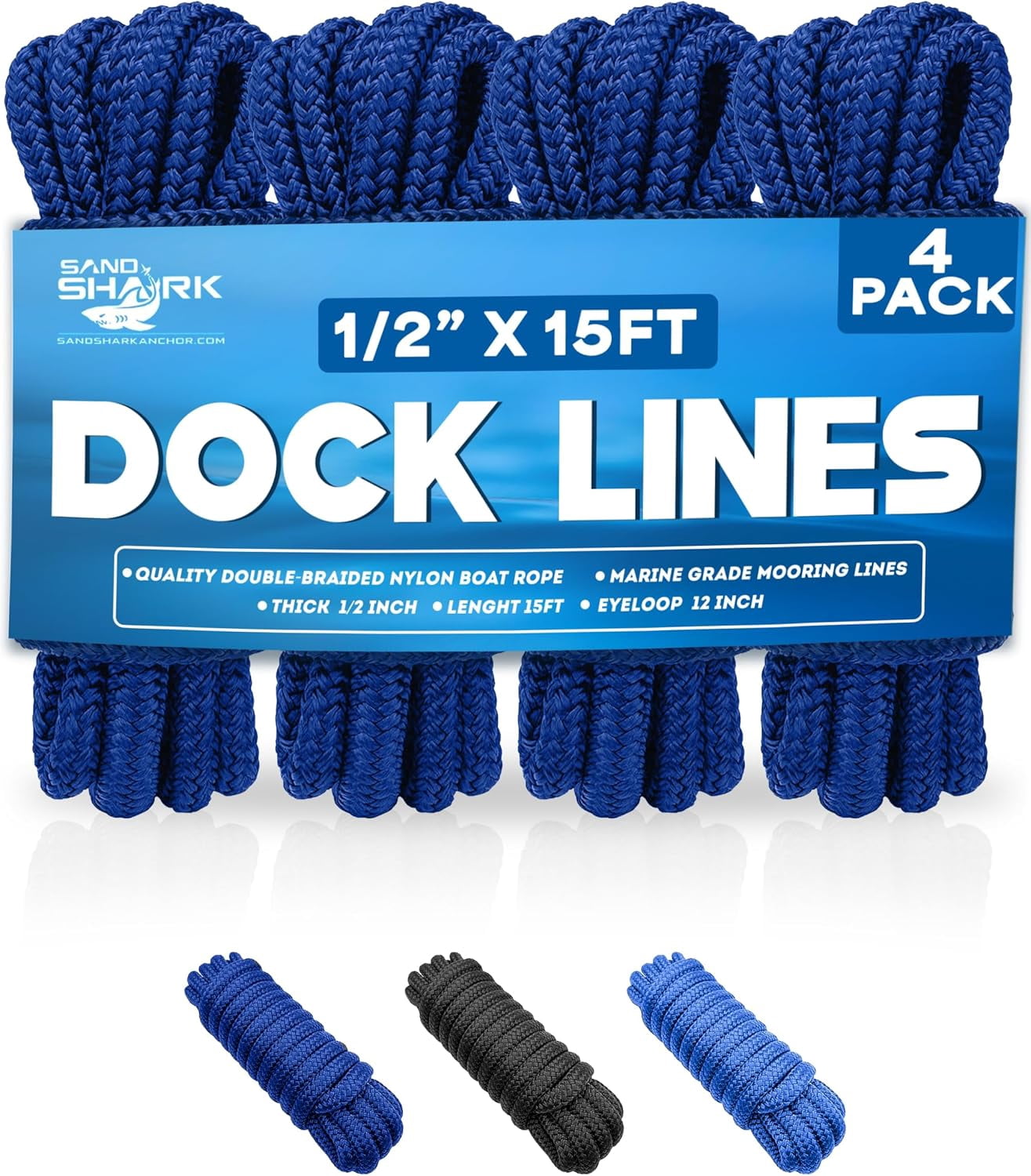 4-Pack Premium Dock Lines – Heavy Duty for Boats, Jet Skis, and ...