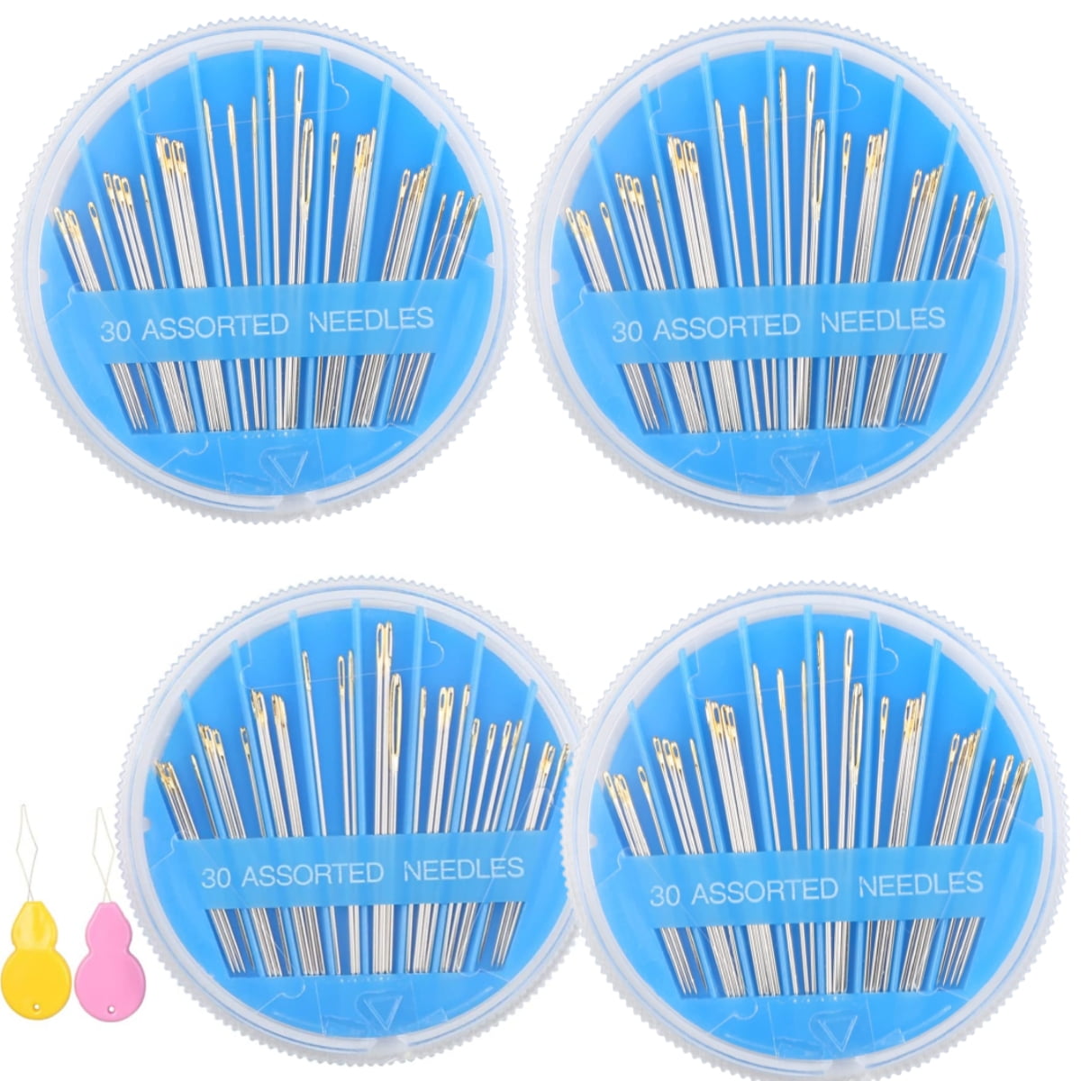 4 Pack Premium Hand Sewing Needles, 6 Sizes 30 Counts Assorted Sewing ...