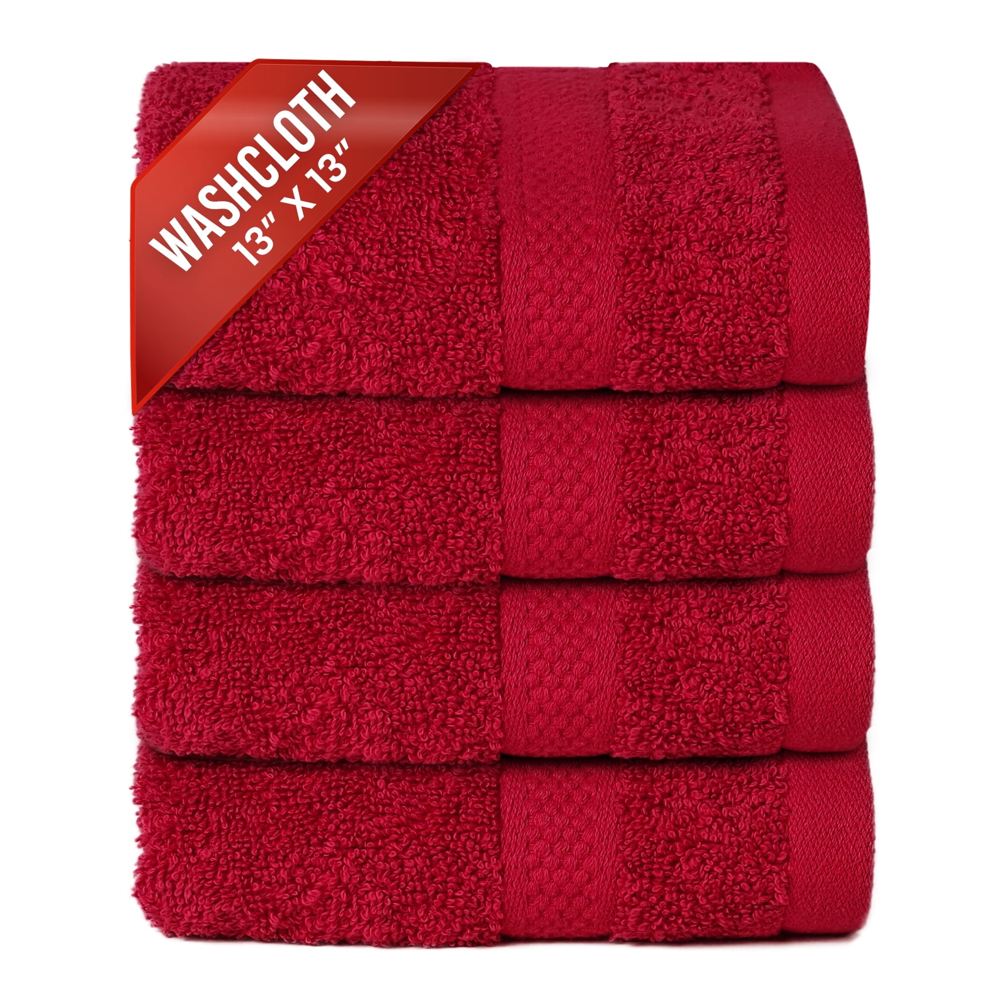 4 Pack Premium Red WashCloth and Face Towels, 13x13 100% Cotton ...