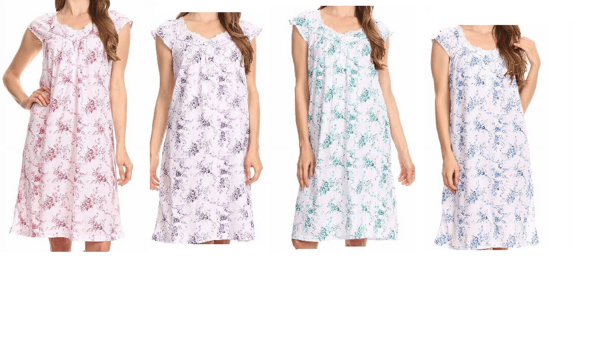 4 Pack Pretty Woman 100% Cotton Knit Nightwear Gown, Sleep Clothes for ...