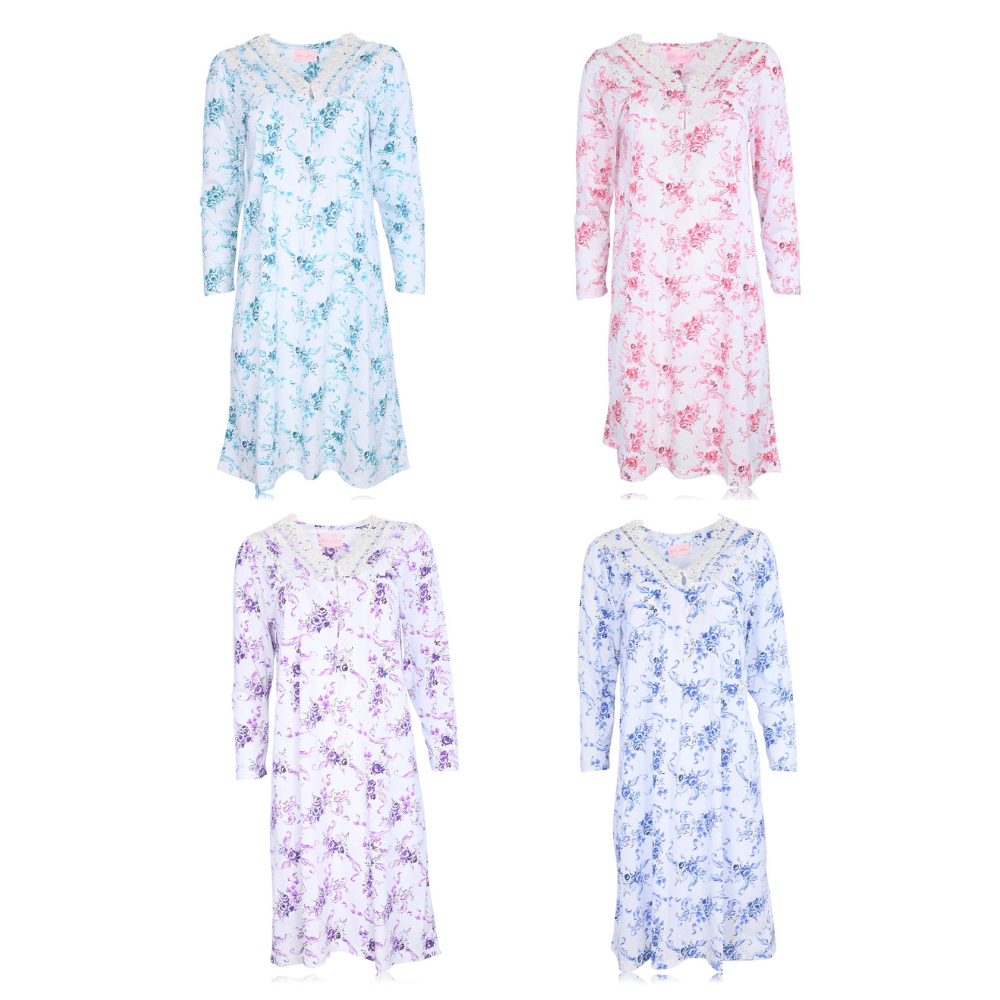 4 Pack Pretty Woman 100% Cotton Woman Long Sleeve Nightgowns, Sleepwear ...