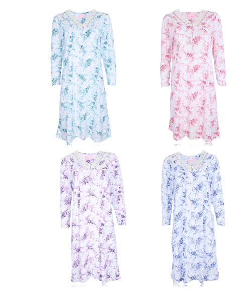 4 Pack Pretty Woman 100% Cotton Woman Long Sleeve Nightgowns, Sleepwear ...