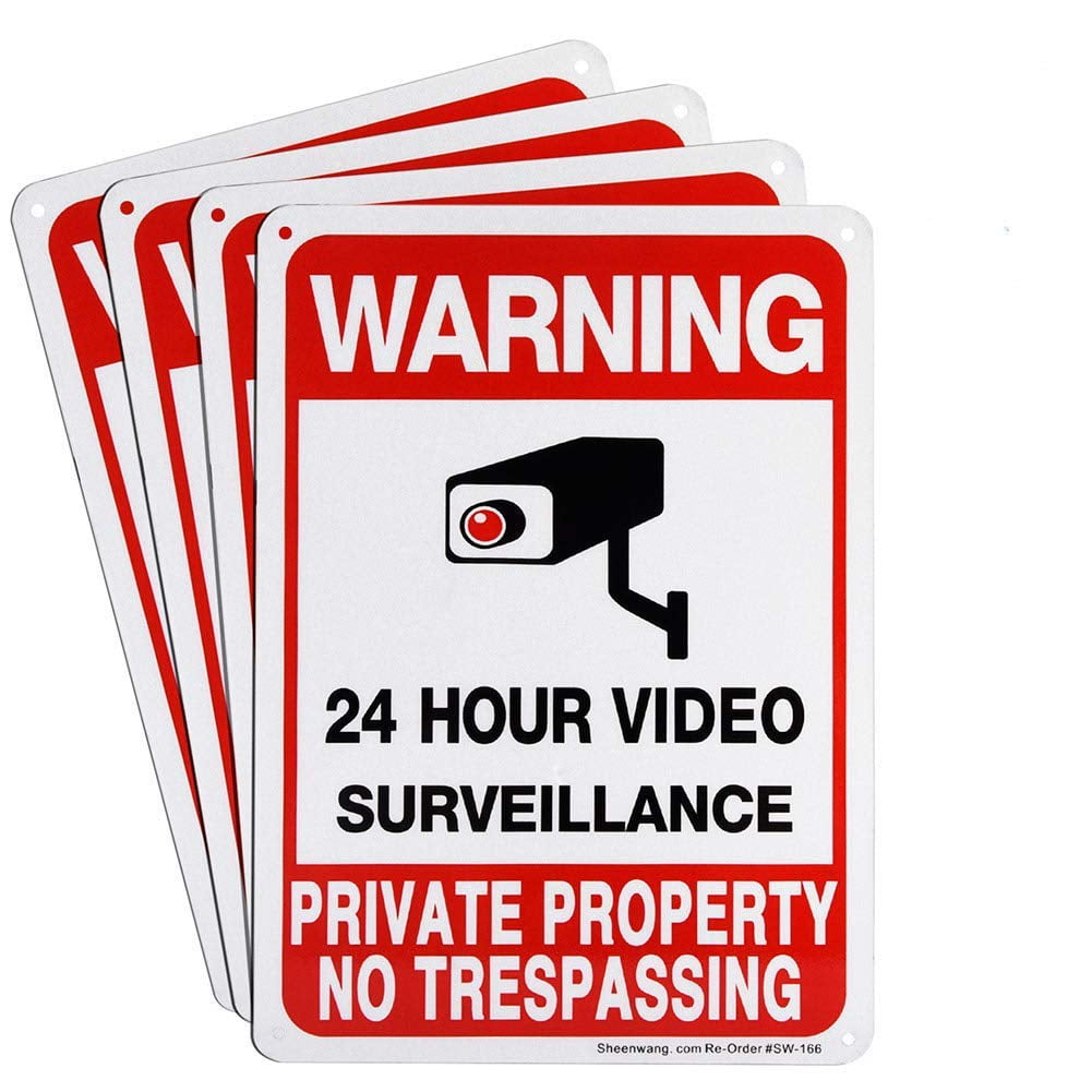 4-Pack Private Property No Trespassing Sign, Video Surveillance Signs ...