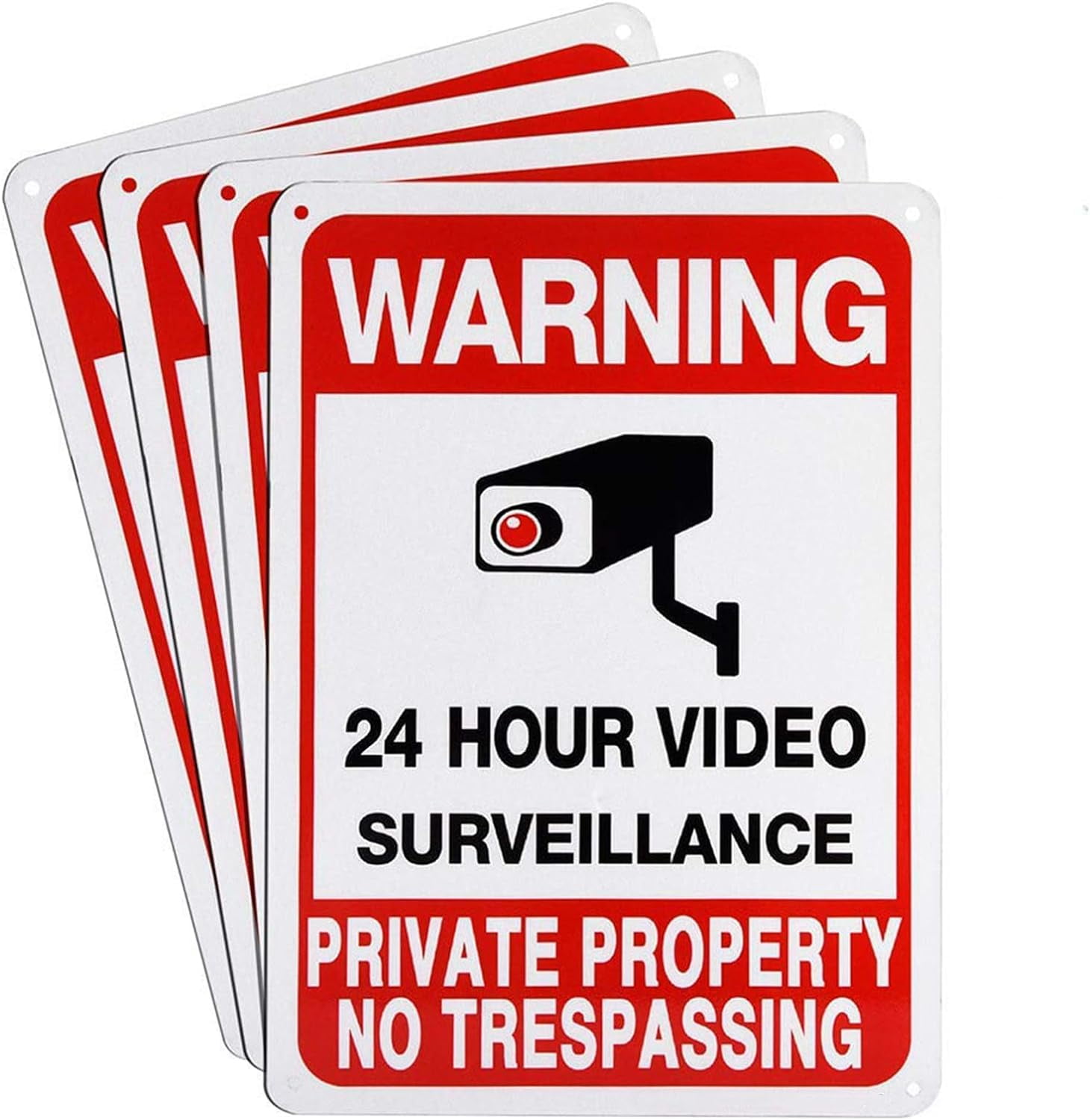 4-Pack Private Property No Trespassing Sign, Video Surveillance Signs ...