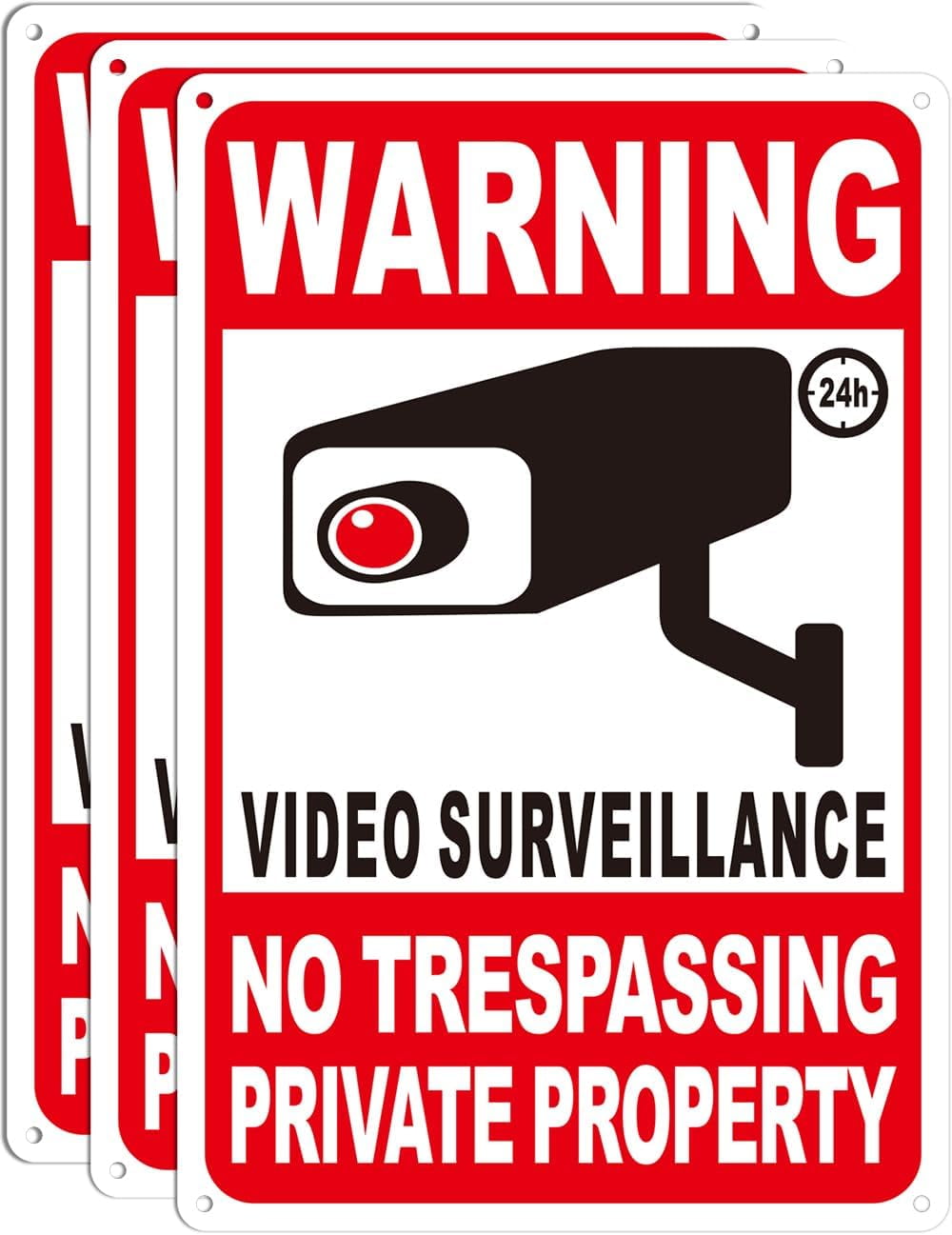 4-Pack Private Property No Trespassing Signs, 12"x8" Video Surveillance ...