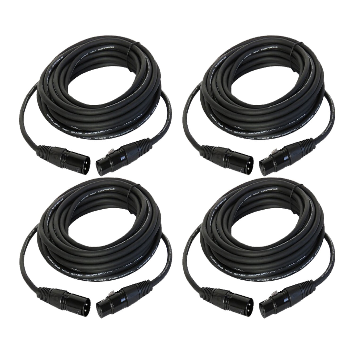 4-Pack Pro 25 ft Male Mixer Cable to PA Speaker 3-Pin Shielded XLR ...