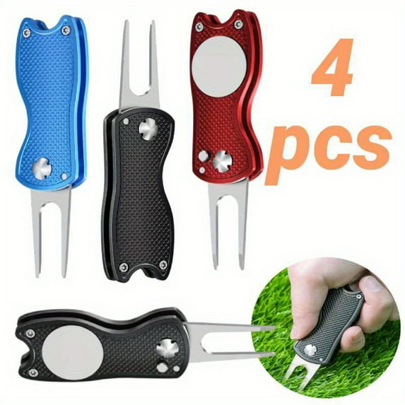 4-Pack Professional Golf Divot Tools, Foldable Metal Repair Tool with ...