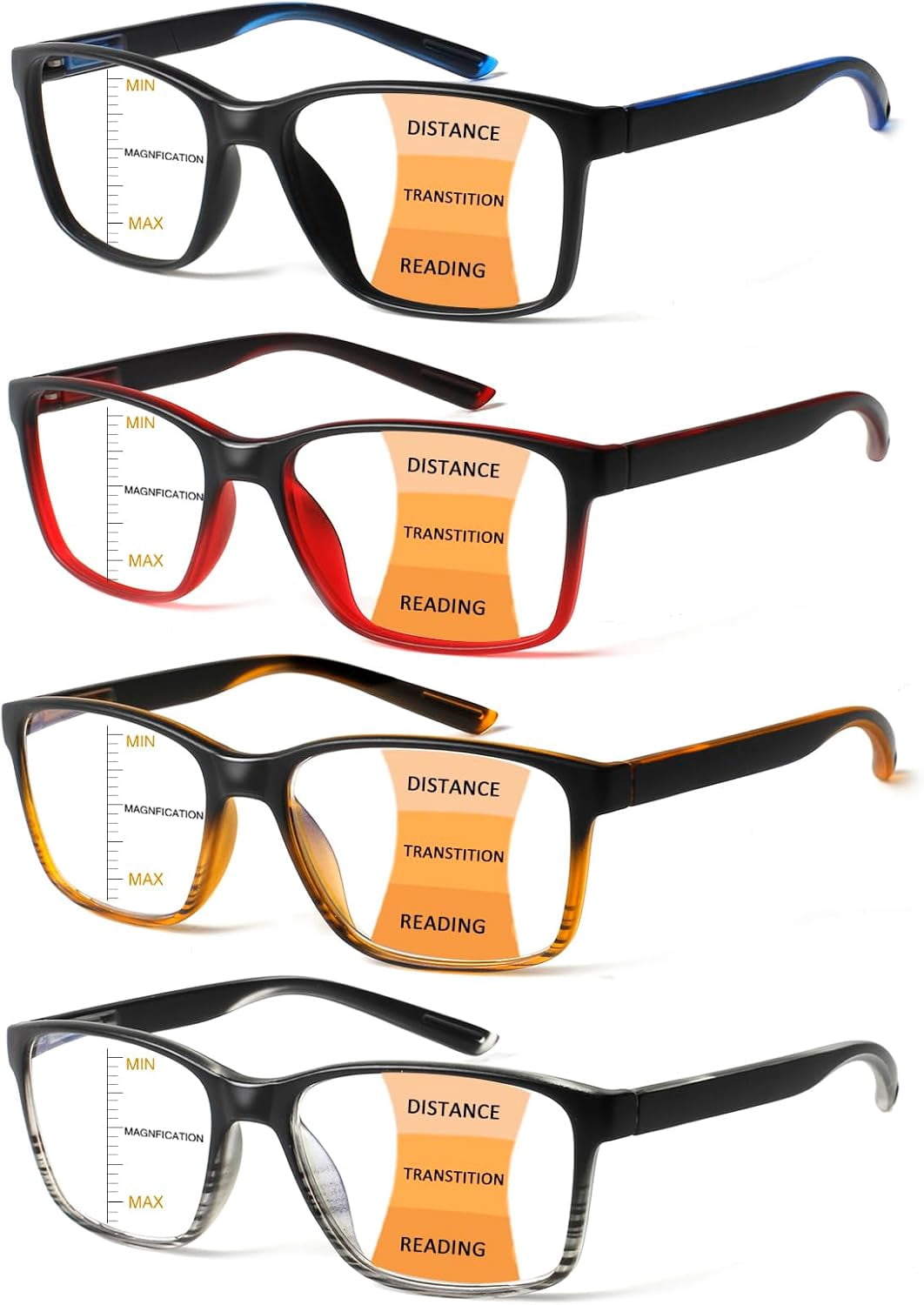 4 Pack Progressive Multifocus Reading Glasses Blue Light Blocking ...