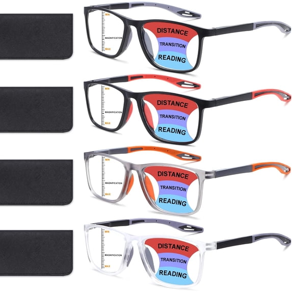 4 Pack Progressive Multifocus Reading Glasses for Men Women TR90 Sports ...