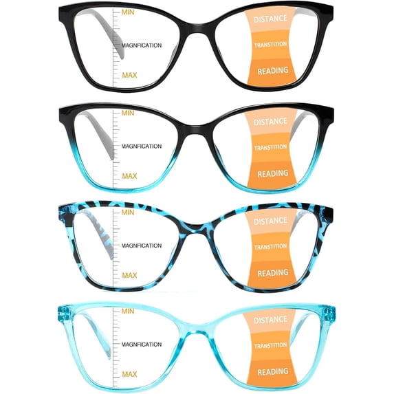 4 Pack Progressive Multifocus Reading Glasses for Women Men Blue Light ...