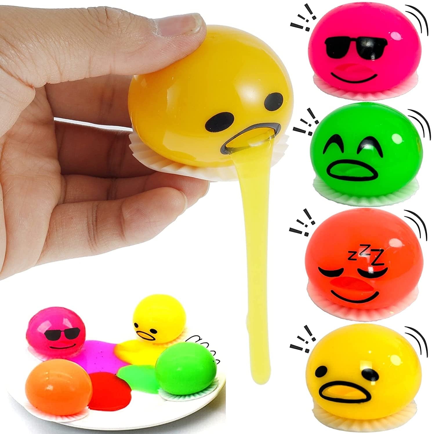 4 Pack Puking Stress Ball, Round Suck Spit Lazy Yolk, Puke Stress Balls ...