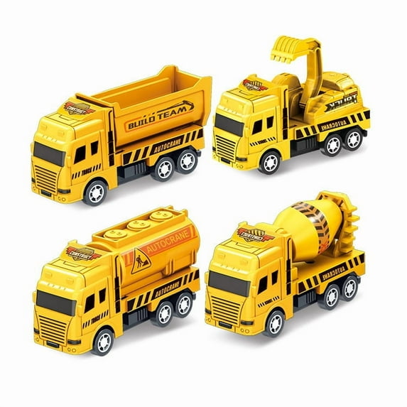 4 Pack Pull Back Cars, Friction Powered Toy Vehicles Construction Set ...