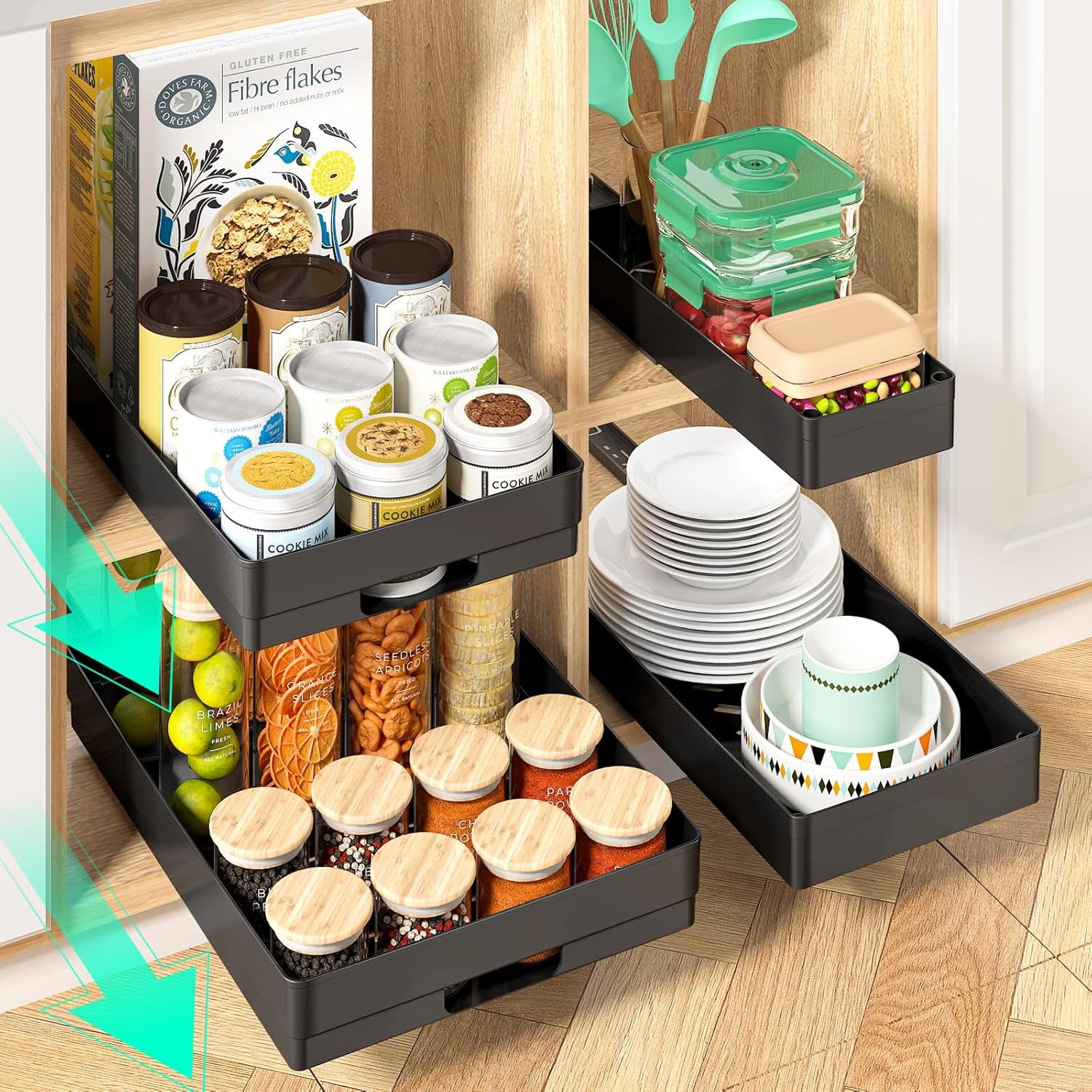 4 Pack Pull Out Cabinet Organizer, Different Size Pull Out Drawers for ...