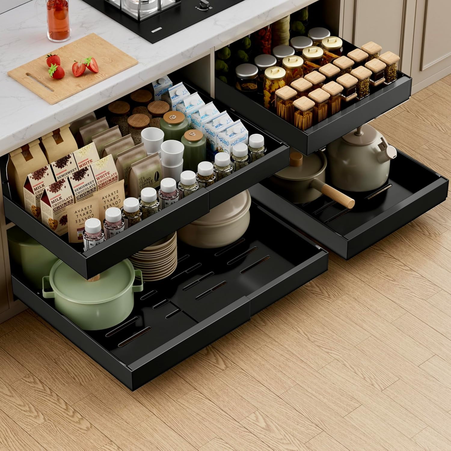 4 Pack Pull Out Cabinet Organizer Expandable (12"-20“ Width), 21'' Deep ...