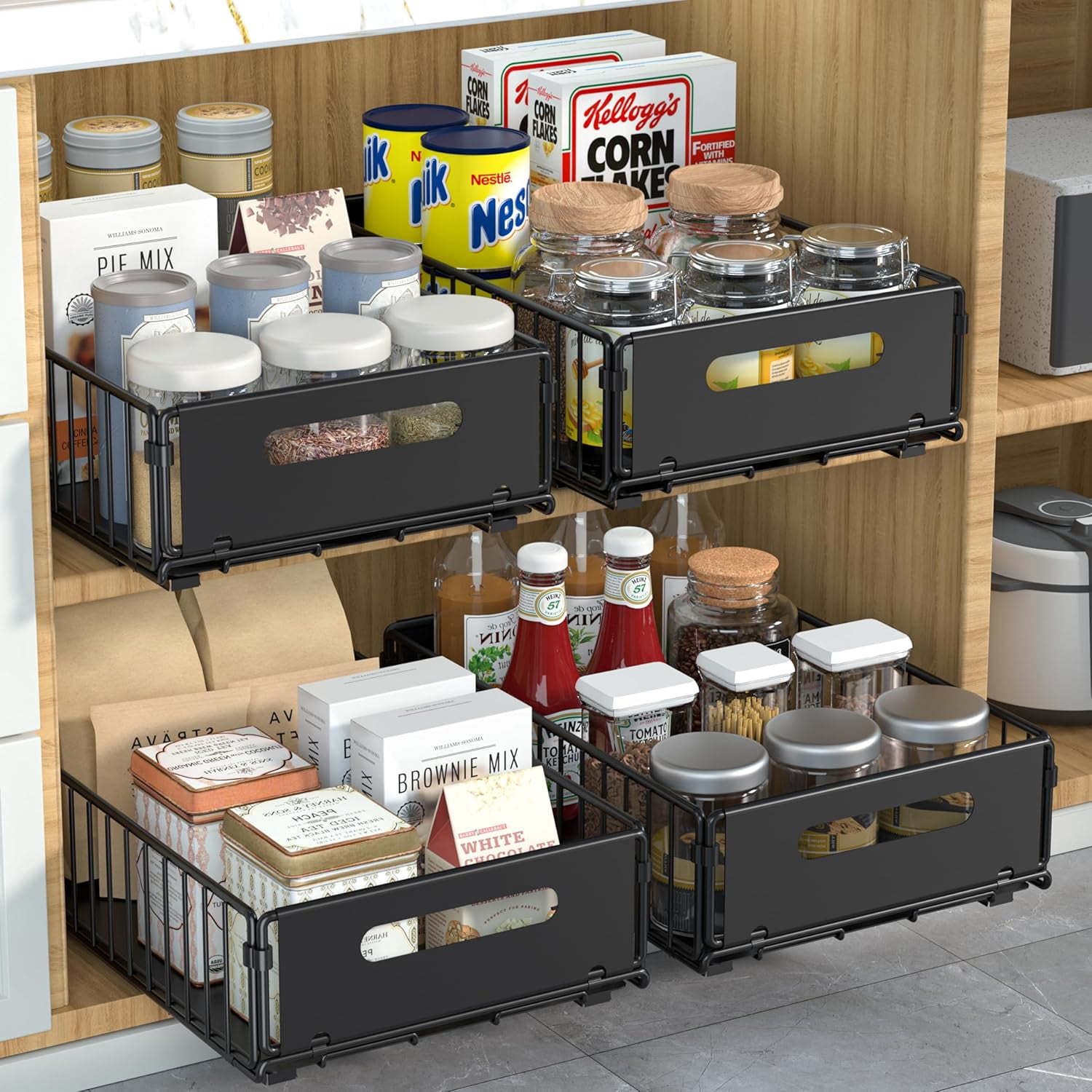 4 Pack Pull Out Cabinet Organizer, Pull out drawers for cabinets with ...