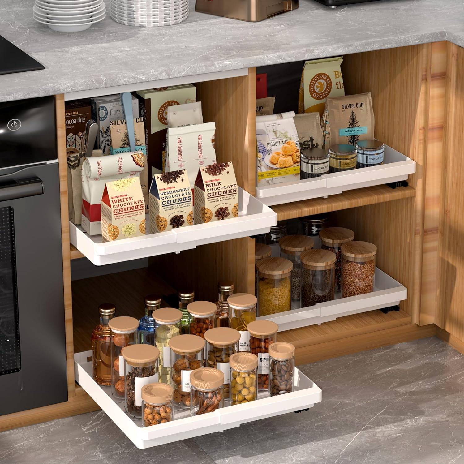 4 Pack Pull Out Cabinet Organizers Expandable (11.6''-17.5''), Plastic ...