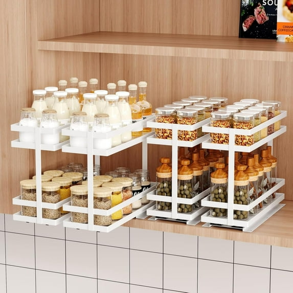 4 Pack Pull Out Spice Rack Organizer for Cabinet, 2 Tier Metal Slide ...