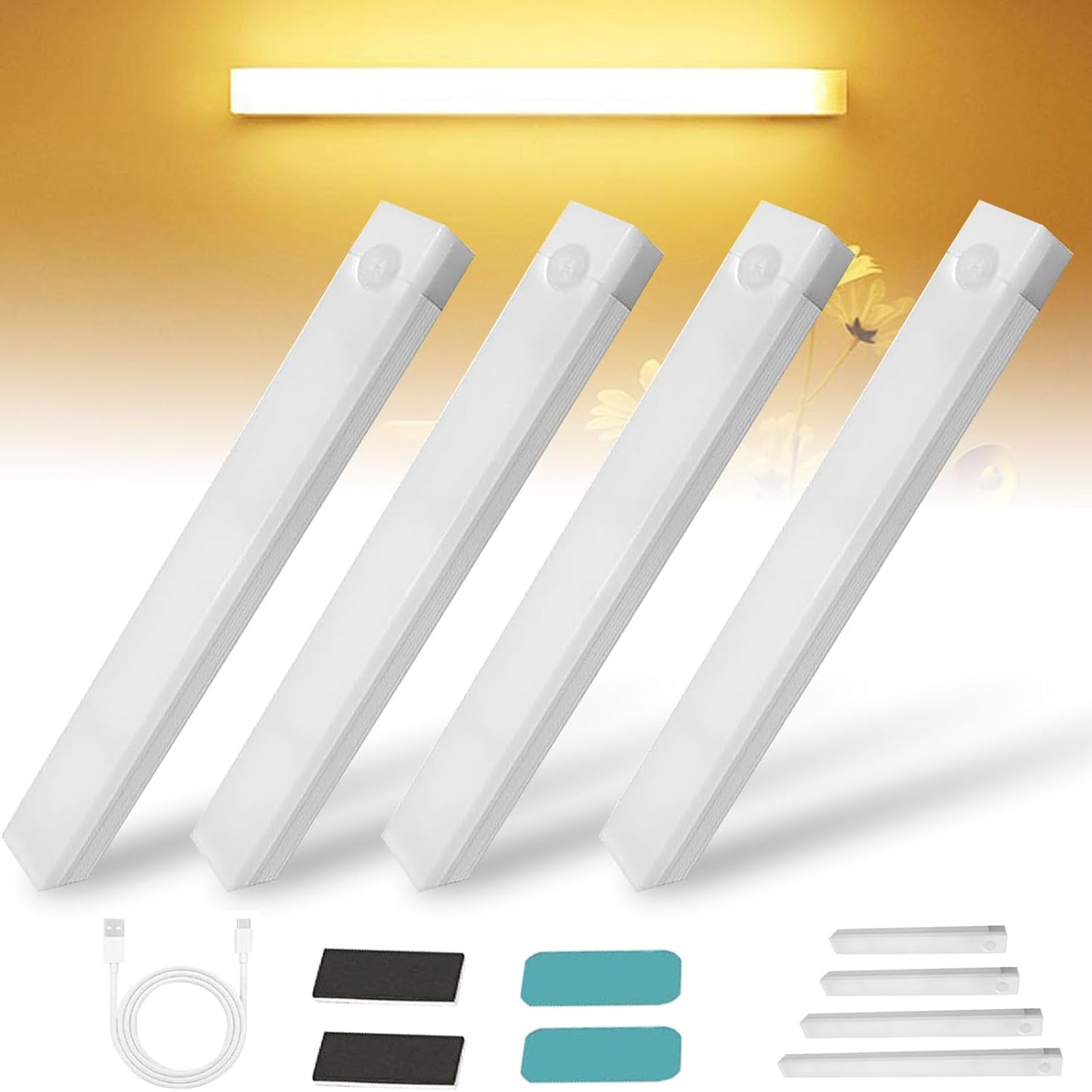 4 Pack Punch-Free Smart Sensor Magnetic Rechargeable Led Lights ...