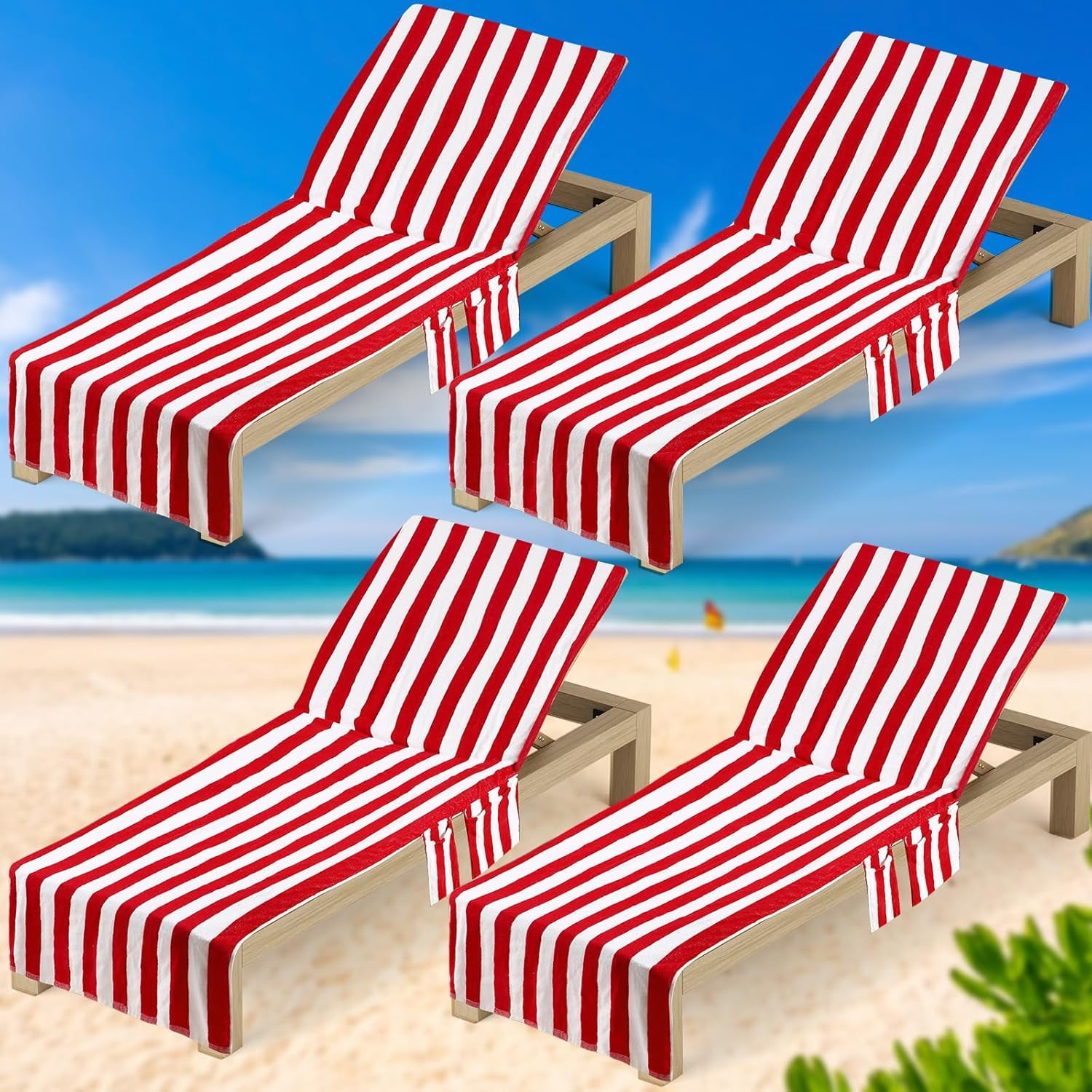 4 Pack Pure Cotton Pool Chair Covers, Lounge Chair Cushion Covers with ...
