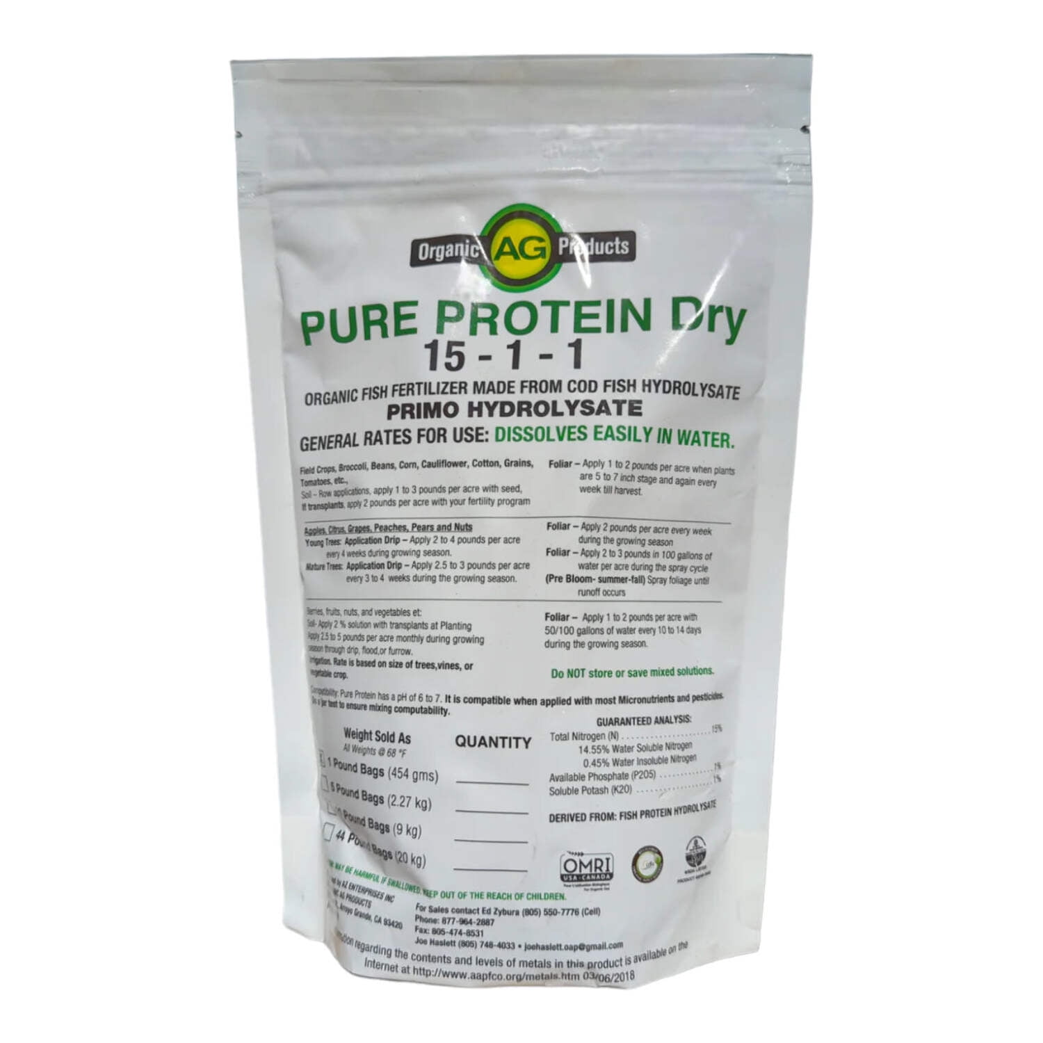 4-Pack, Pure Protein Dry 1-lb (4-lb total), (15-1-1) Fish Fertilizer ...