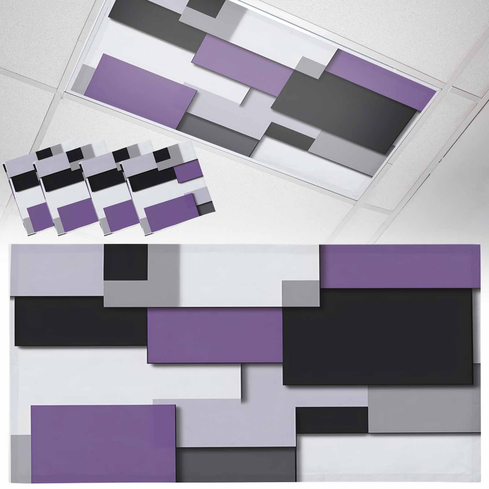 4 Pack Purple Black Patchwork Fluorescent Light Covers for Ceiling ...