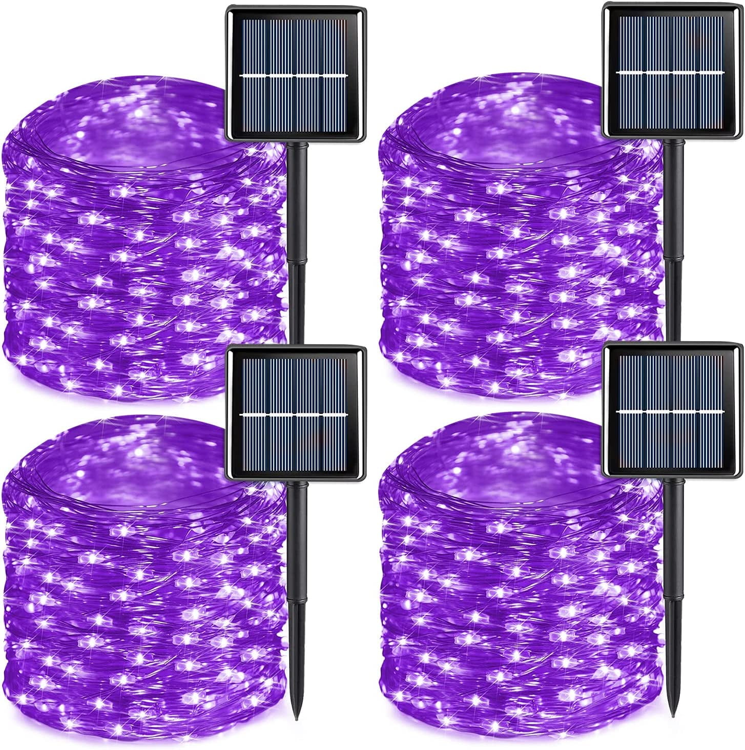 4 Pack Purple Solar Fairy Lights, Each 33ft 100 LED Solar Christmas ...