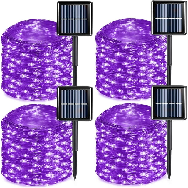4 Pack Purple Solar Fairy Lights, Each 33ft 100 LED Solar Christmas ...