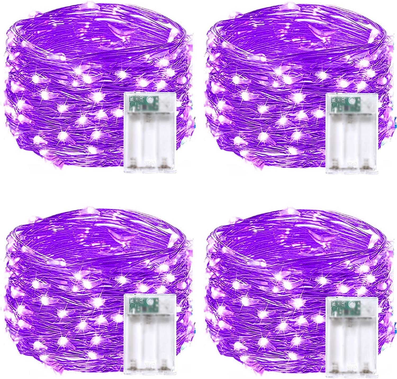 4 Pack of Purple fairy lights, 20ft 60 Led Purple fairy lights battery ...