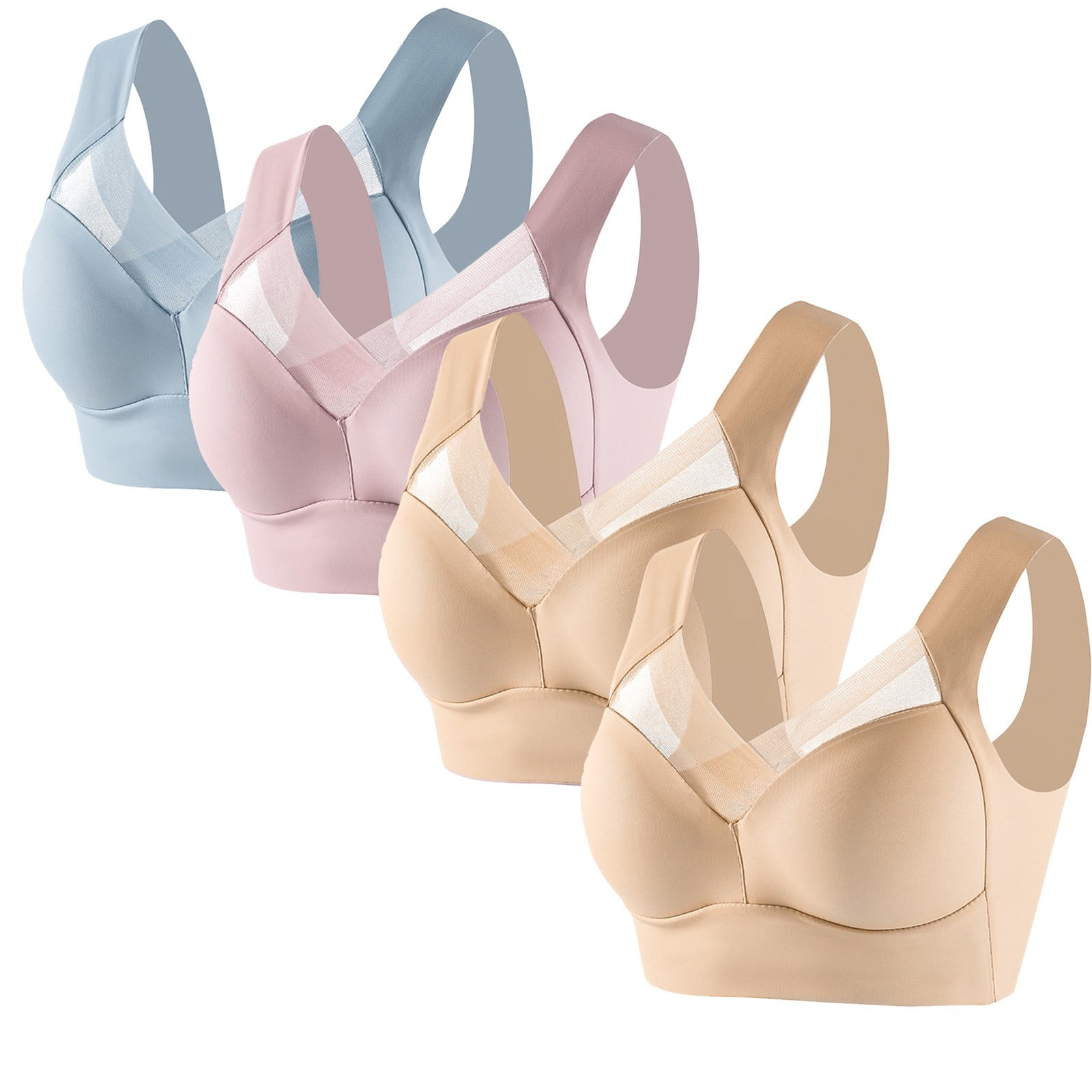 4 Pack Push Up Bras for Women No Underwire Full Coverage Supportive Bras Comfy Breathable ...