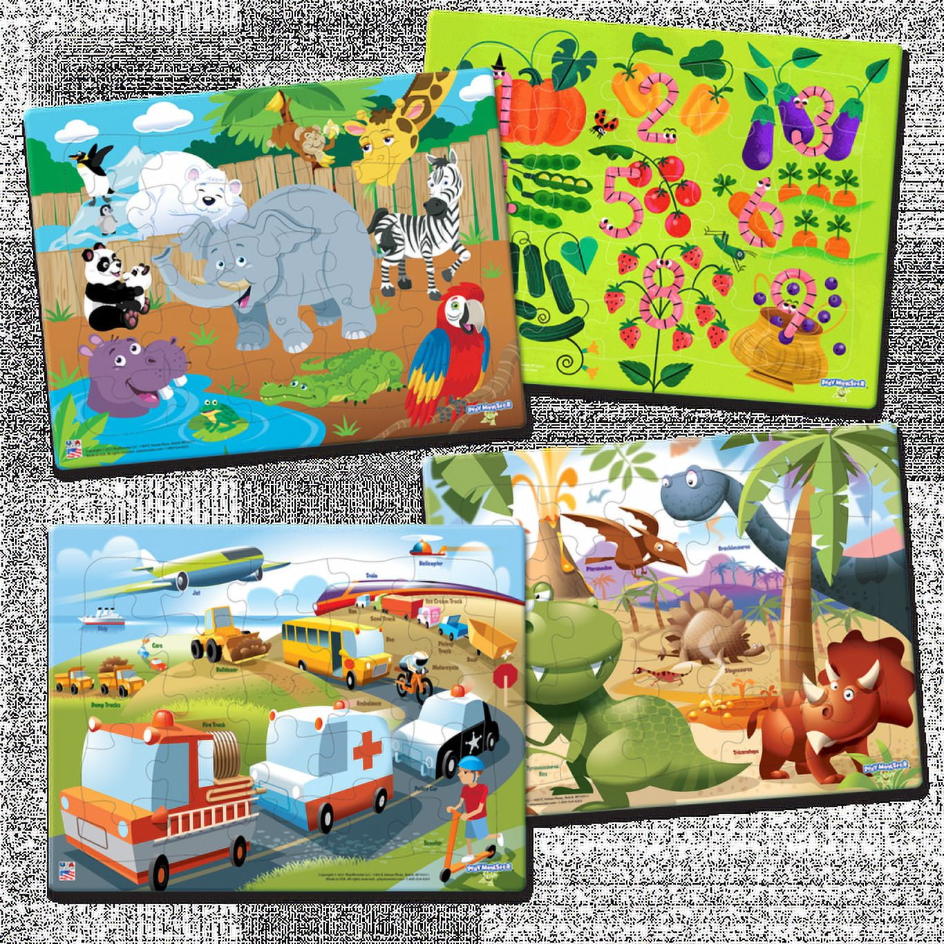 4-Pack Puzzles--Zoo Animals, Numbers, Transportation, Dino - Walmart.com