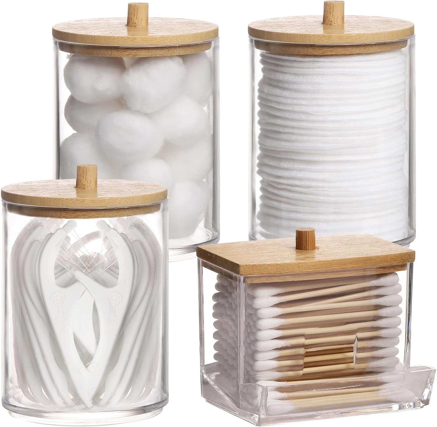 4 Pack Qtip Holder Bathroom Container, 10/7oz Cotton Ball/Swabs ...
